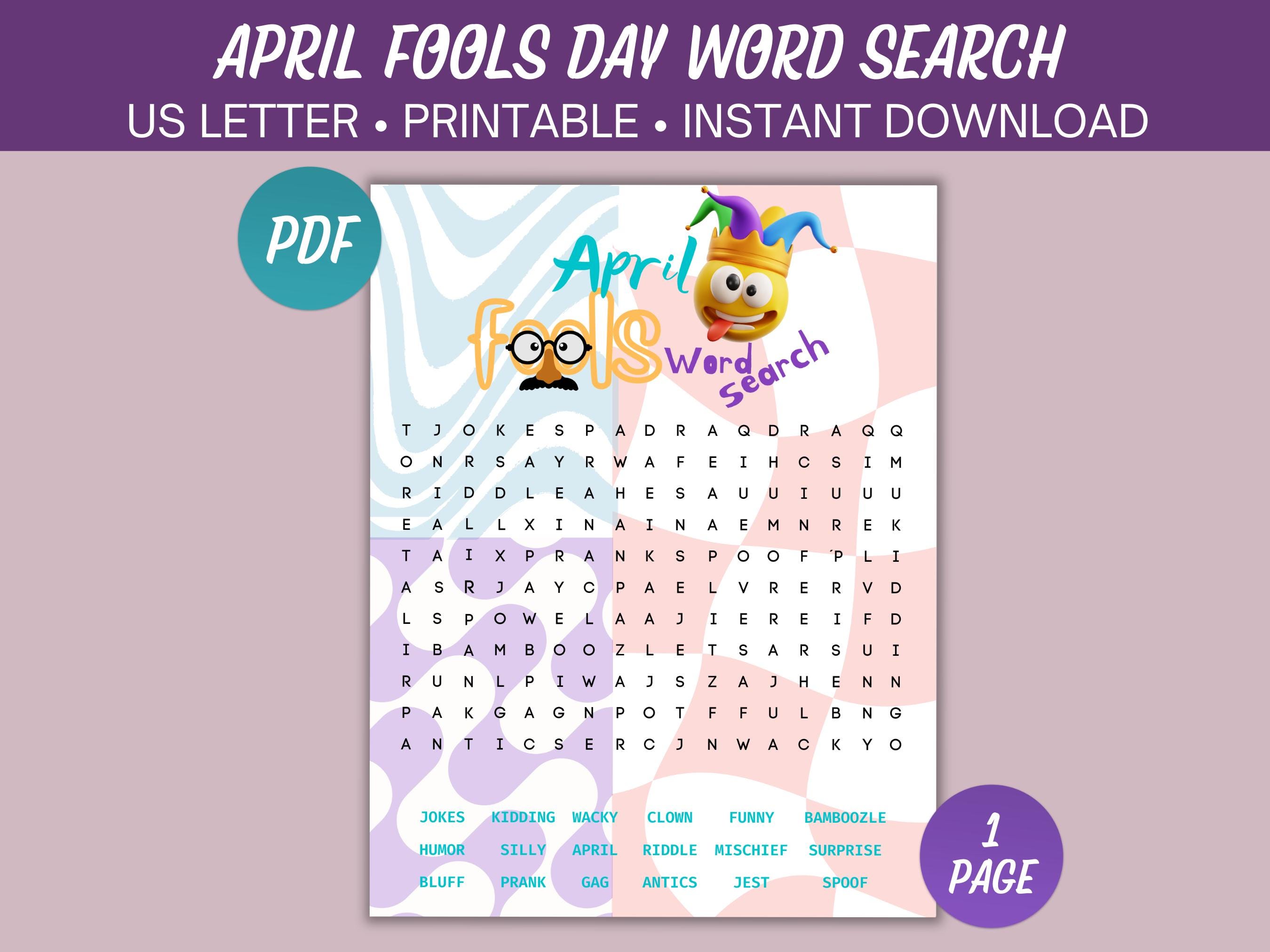 April Fools Day Word Search, Printable Games, Wordsearch - Etsy