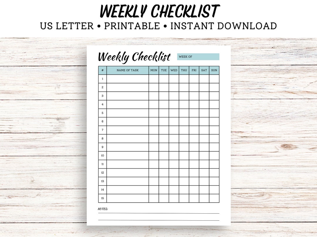 Weekly Checklist Planner, Checklist Planner, to Do List, Weekly Planner ...