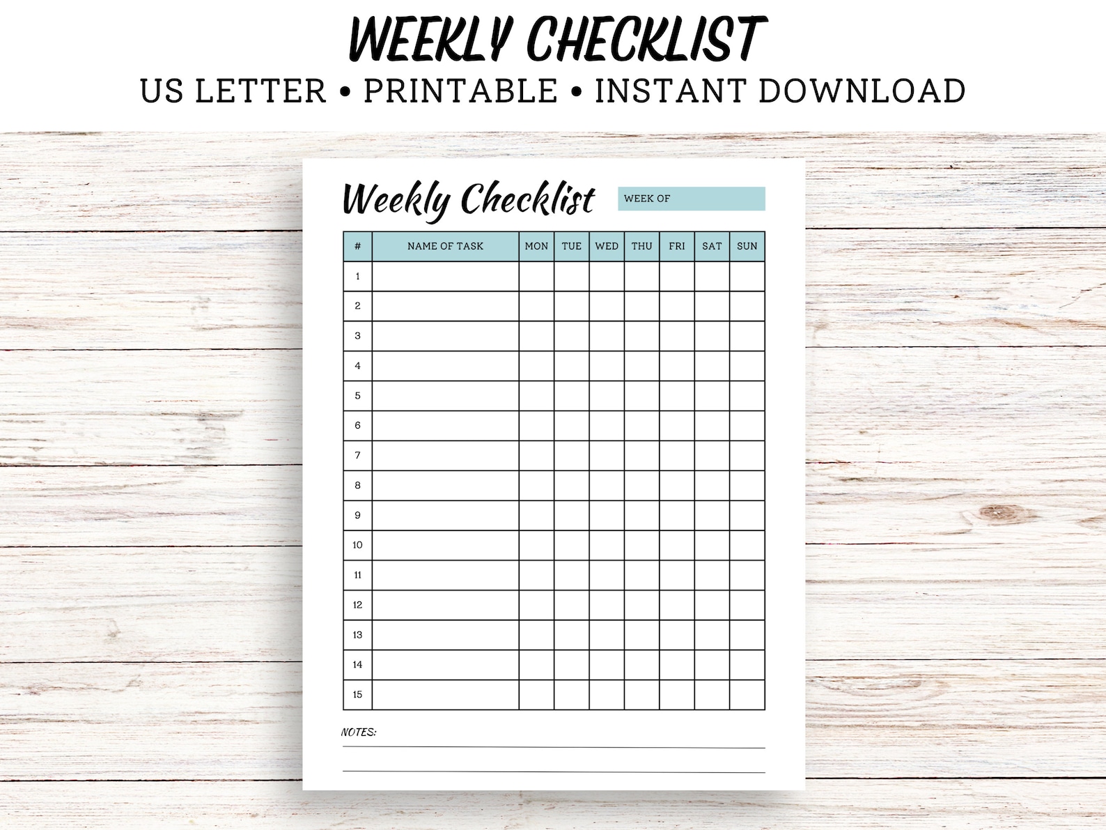 Weekly Checklist Planner, Checklist Planner, to Do List, Weekly Planner ...