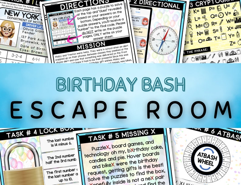 Escape Room for Kids, Printable Party Games, Birthday Bash Escape Room ...