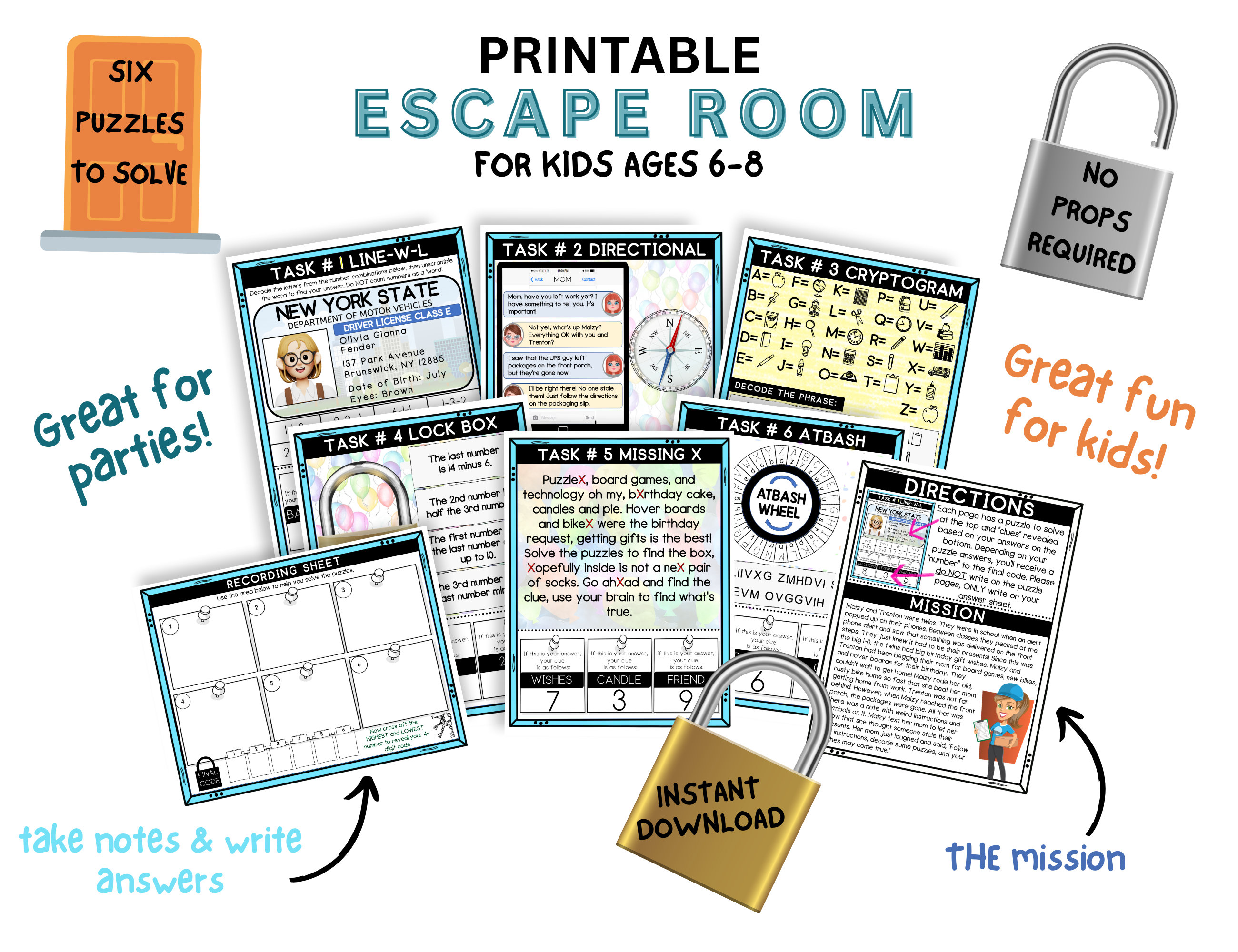 Escape Room for Kids, Printable Party Games, Birthday Bash Escape Room ...