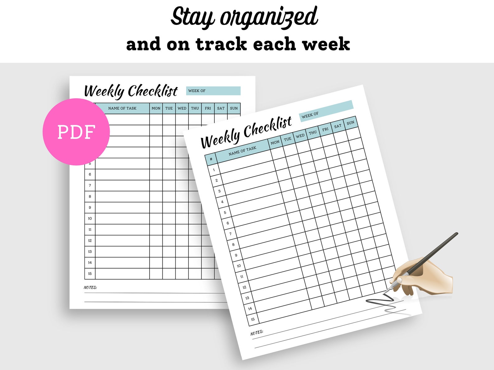 Weekly Checklist Planner, Checklist Planner, to Do List, Weekly Planner ...