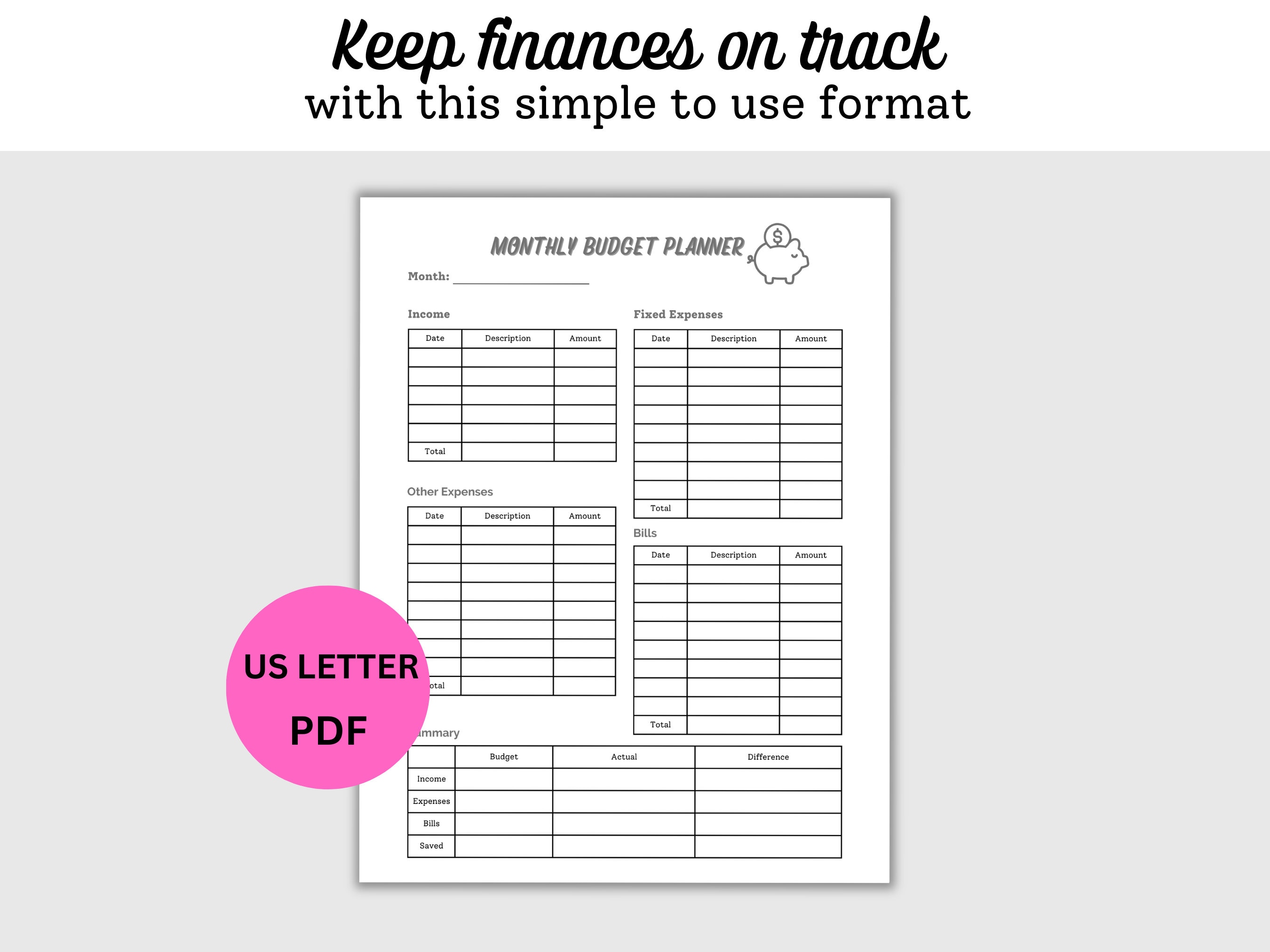 Monthly Budget Planner, Budget Printable, Financial Organizer, Expense ...