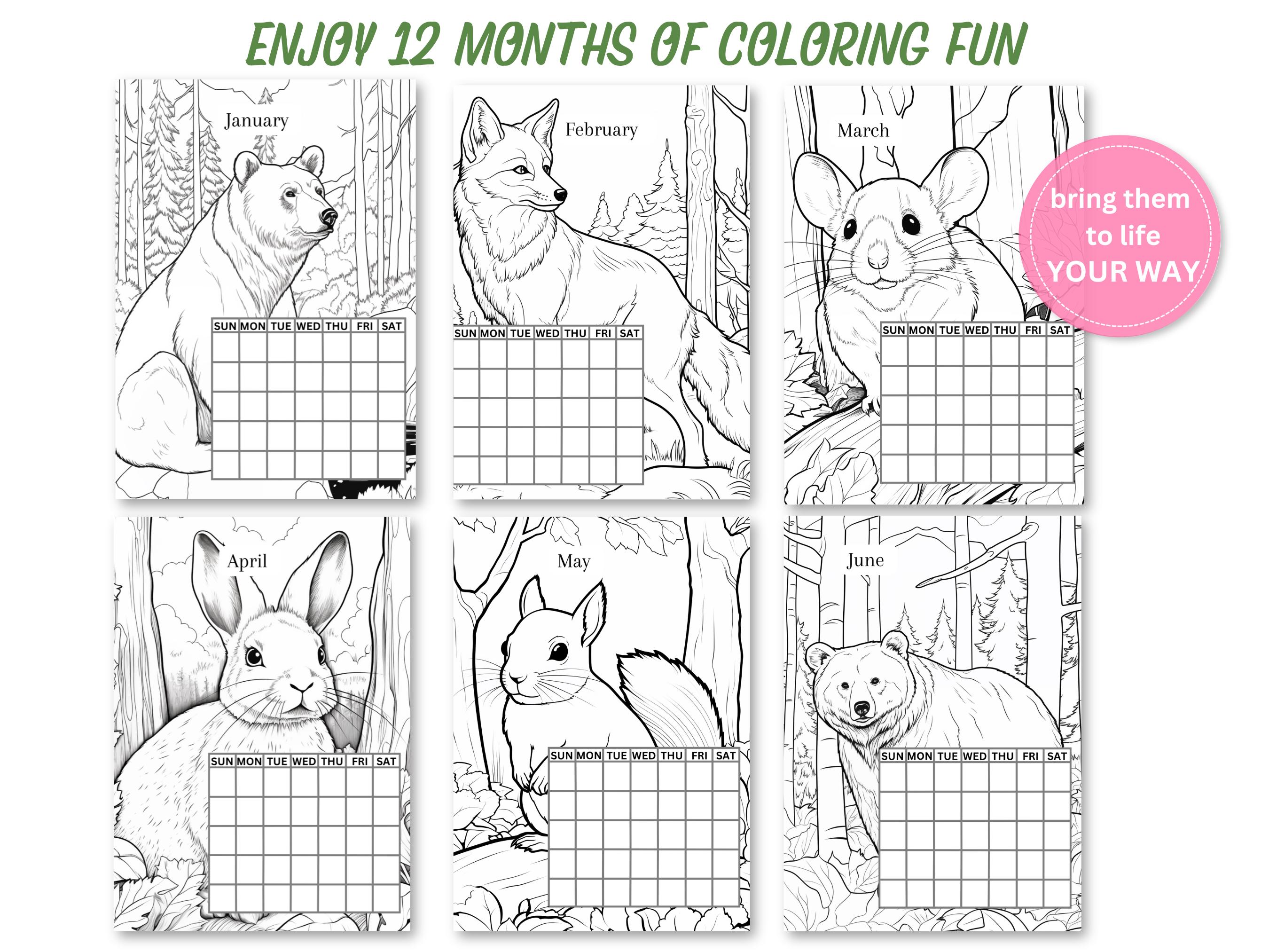 Coloring Calendar, Printable Calendar, Coloring Pages, Undated Calendar ...