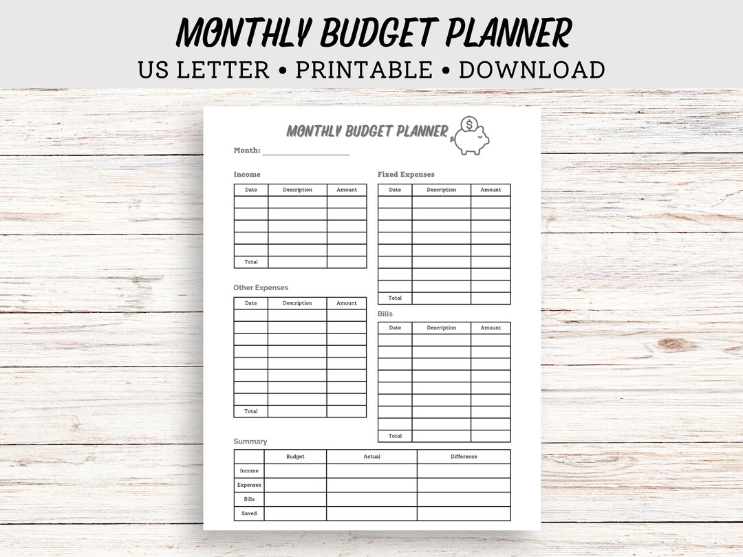 Monthly Budget Planner, Budget Printable, Financial Organizer, Expense ...