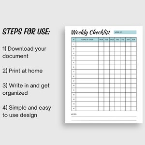 Weekly Checklist Planner, Checklist Planner, to Do List, Weekly Planner ...