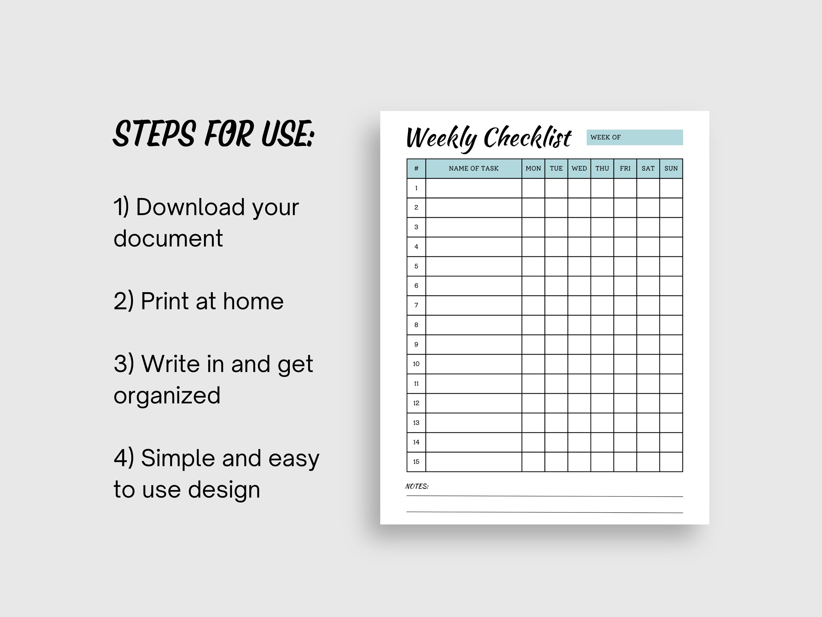 Weekly Checklist Planner Checklist Planner to Do List - Etsy