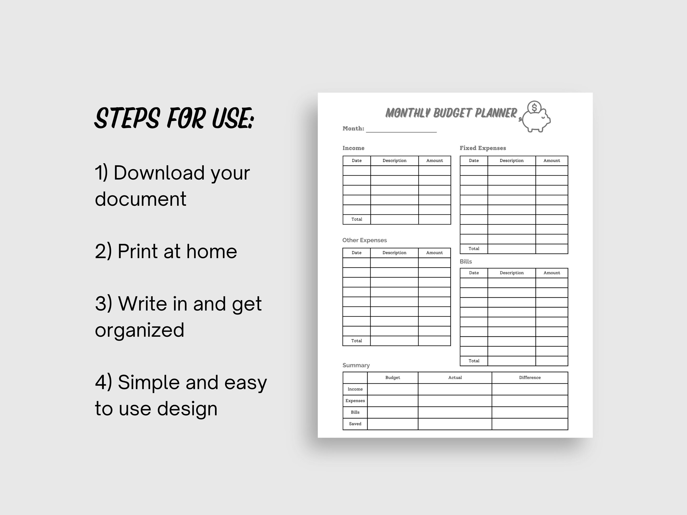 Monthly Budget Planner, Budget Printable, Financial Organizer, Expense ...