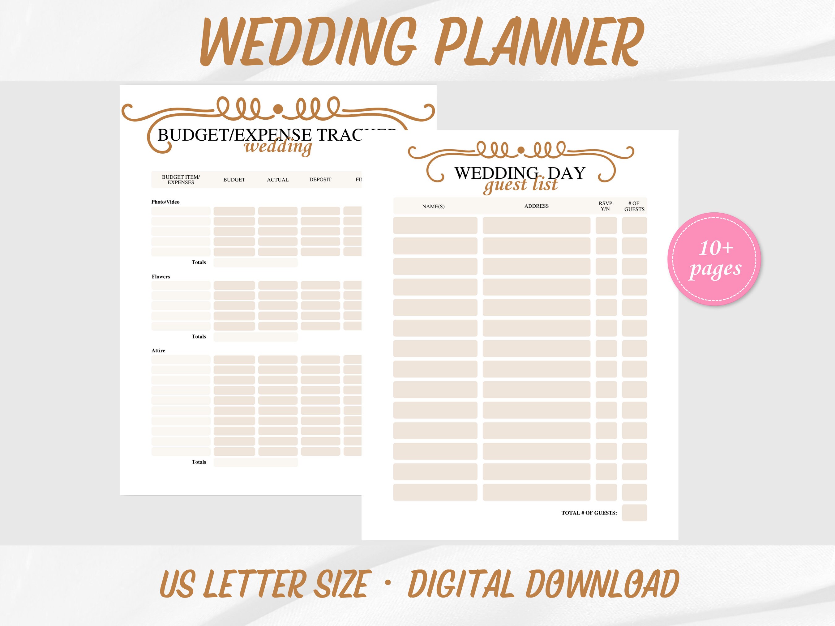 Wedding Planner Printable PDF, Honeymoon Planner, Wedding Day Planner ...