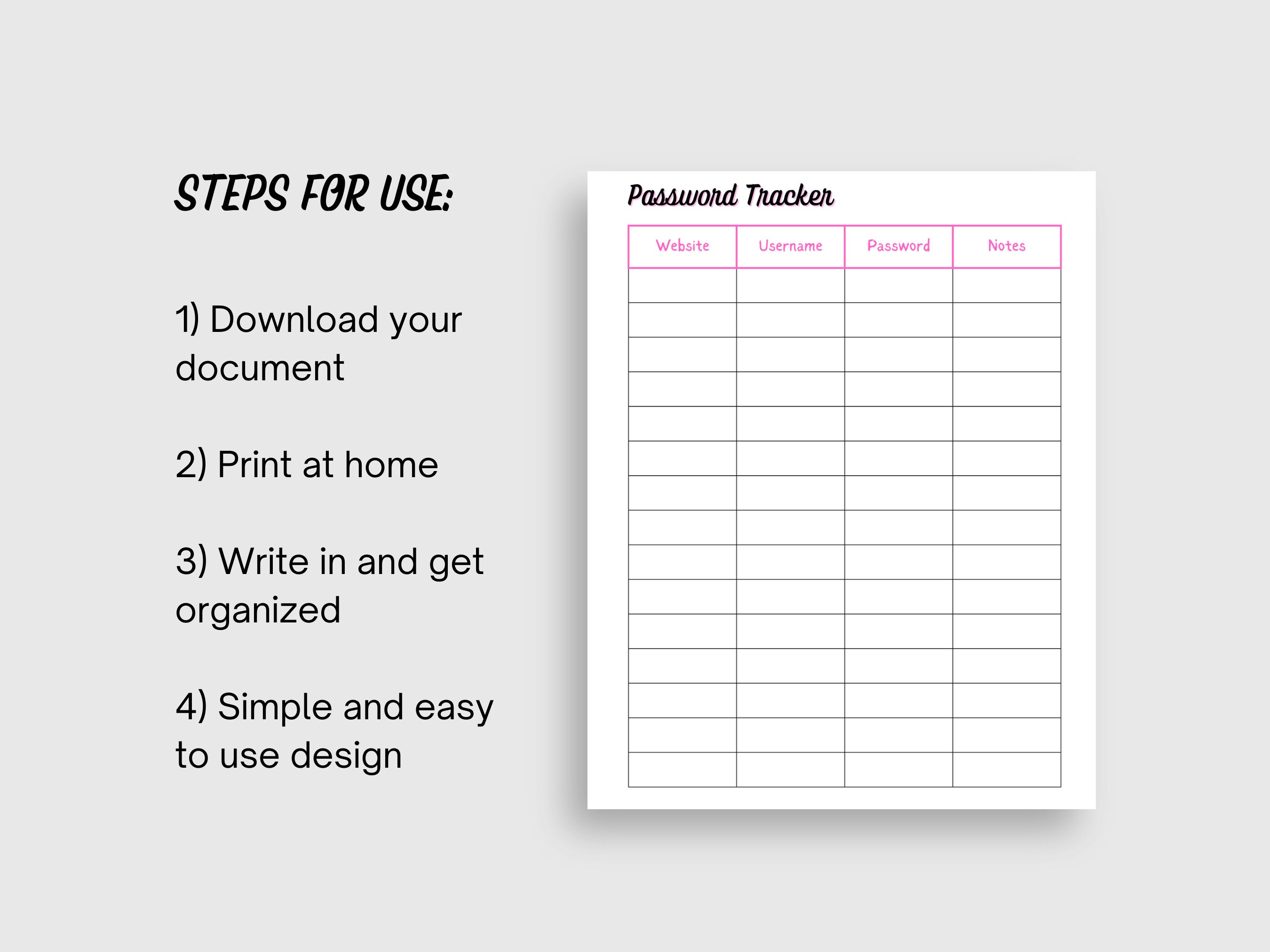 Password Tracker Printable, Password Organizer, Login Credential Keeper ...