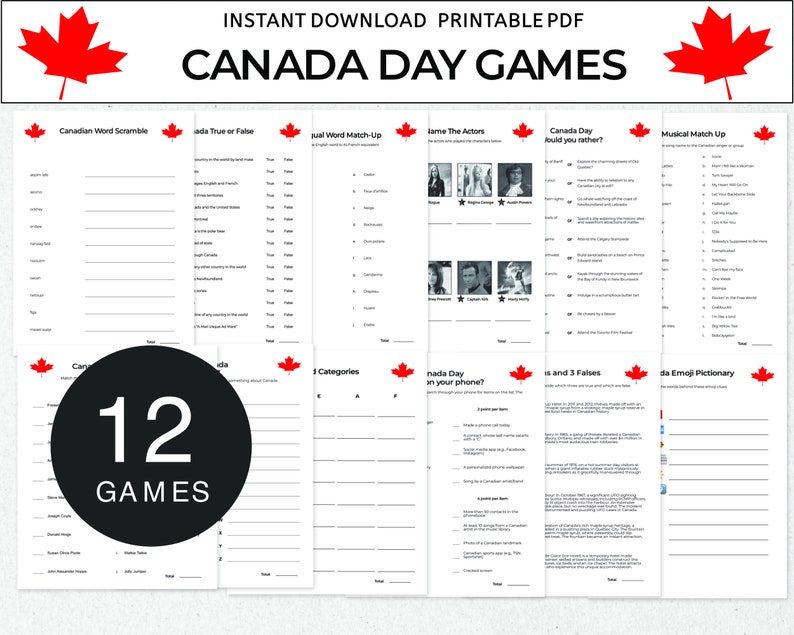 Printable Canada Day Game, July 1st Printable Games, Canada Day ...