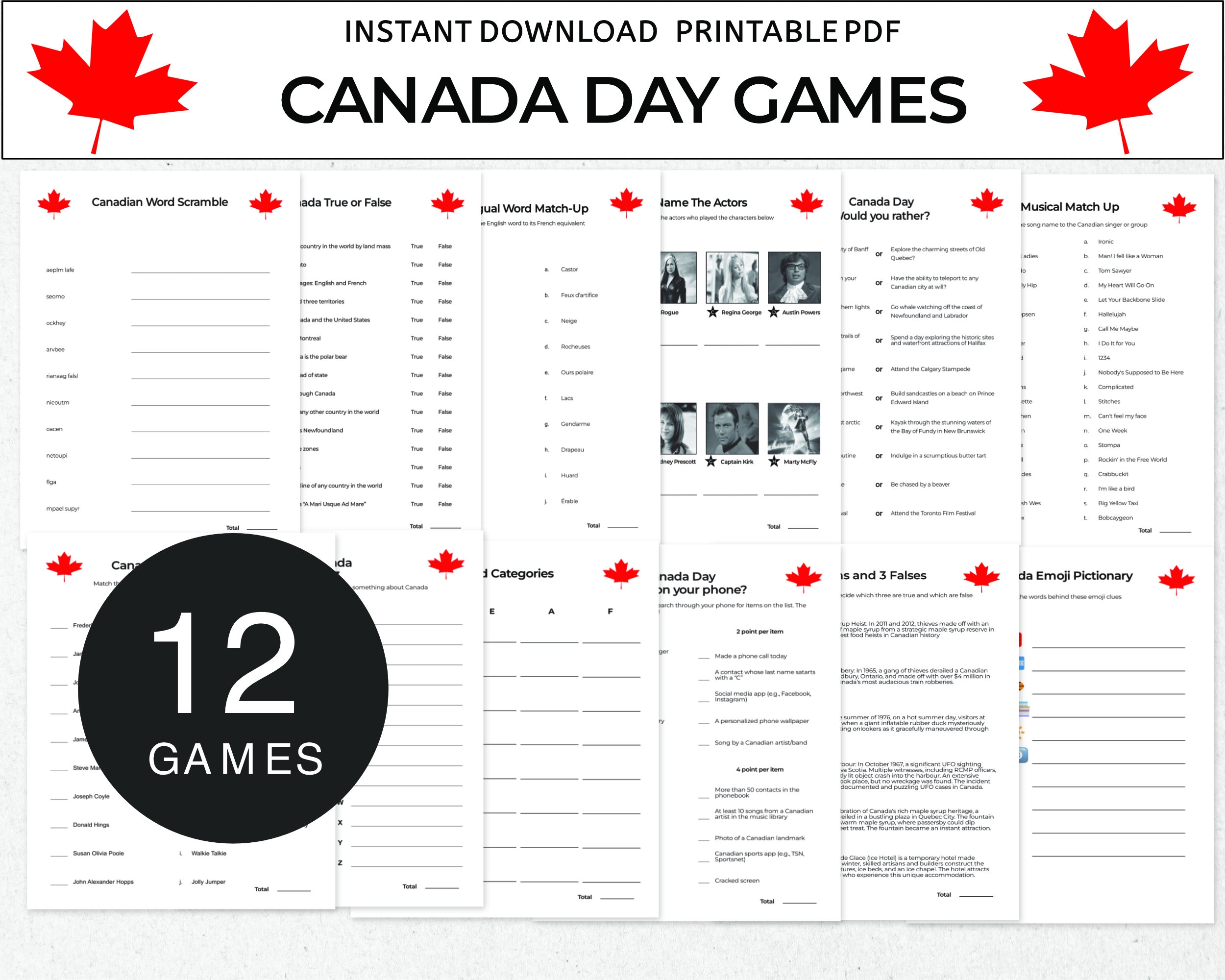 Printable Canada Day Game, July 1st Printable Games, Canada Day ...