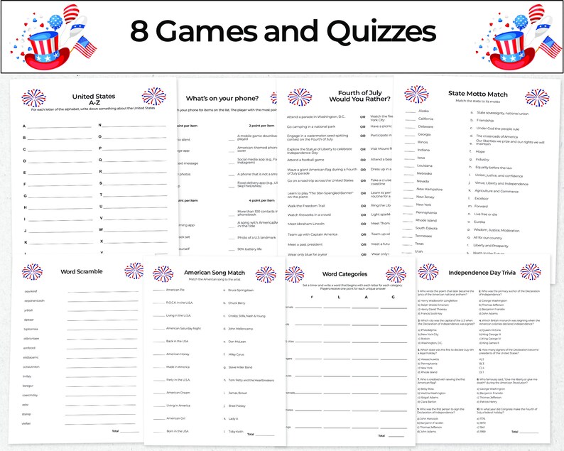 4th of July Games, Independence Day Activities, Patriotic Party Quiz ...