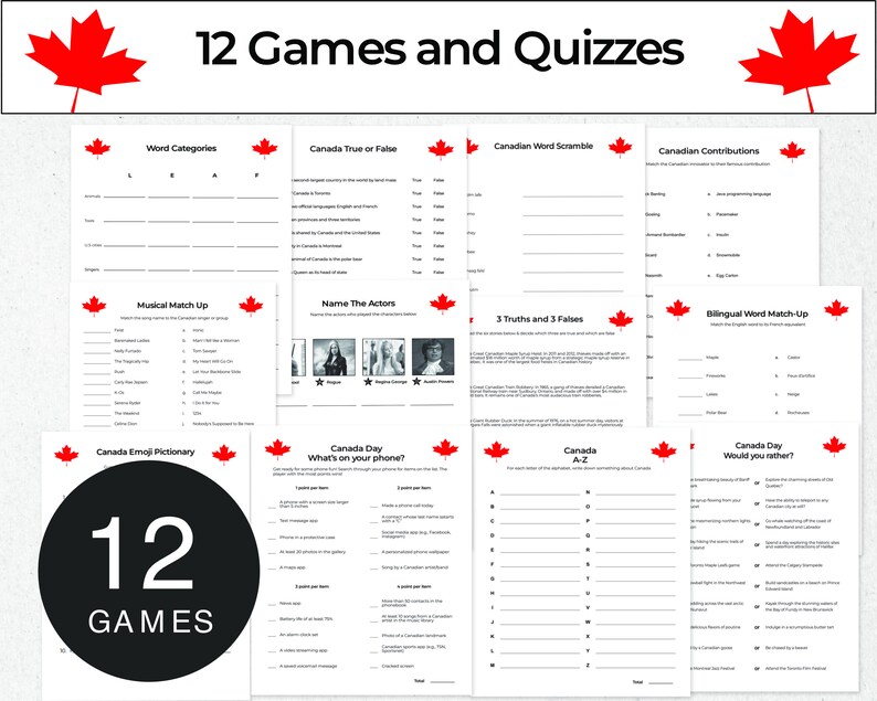 Printable Canada Day Game, July 1st Printable Games, Canada Day ...