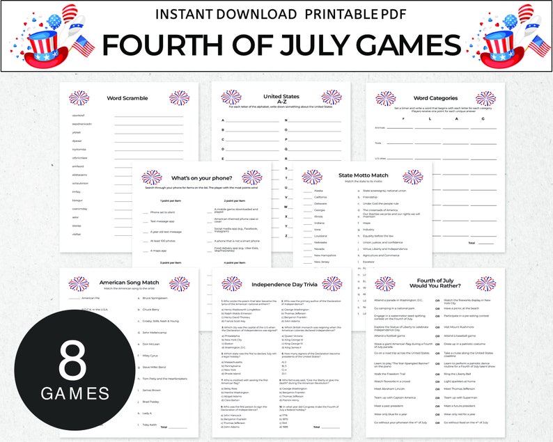 4th of July Games, Independence Day Activities, Patriotic Party Quiz ...