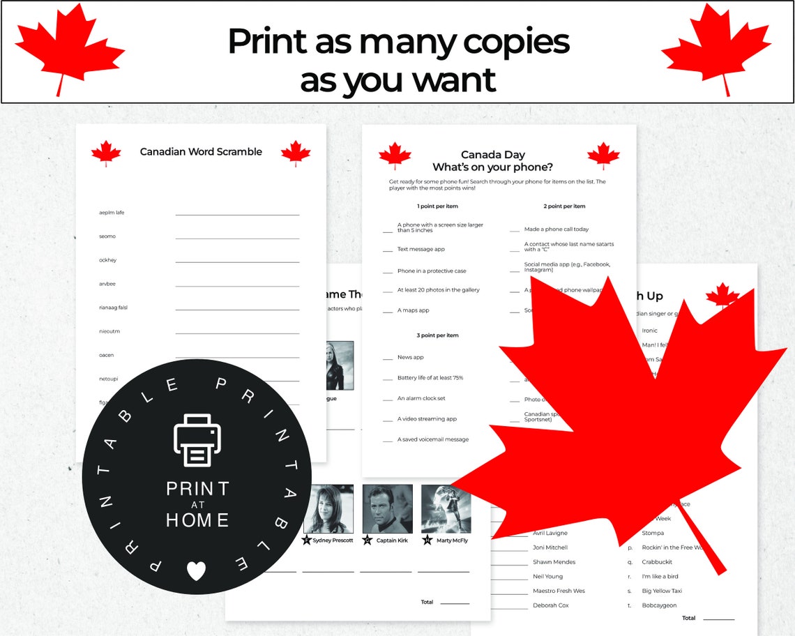 Printable Canada Day Game, July 1st Printable Games, Canada Day ...