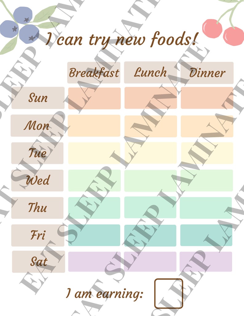 Weekly Food Chart - for Trying New Foods - Pre-made Reward Chart for ...