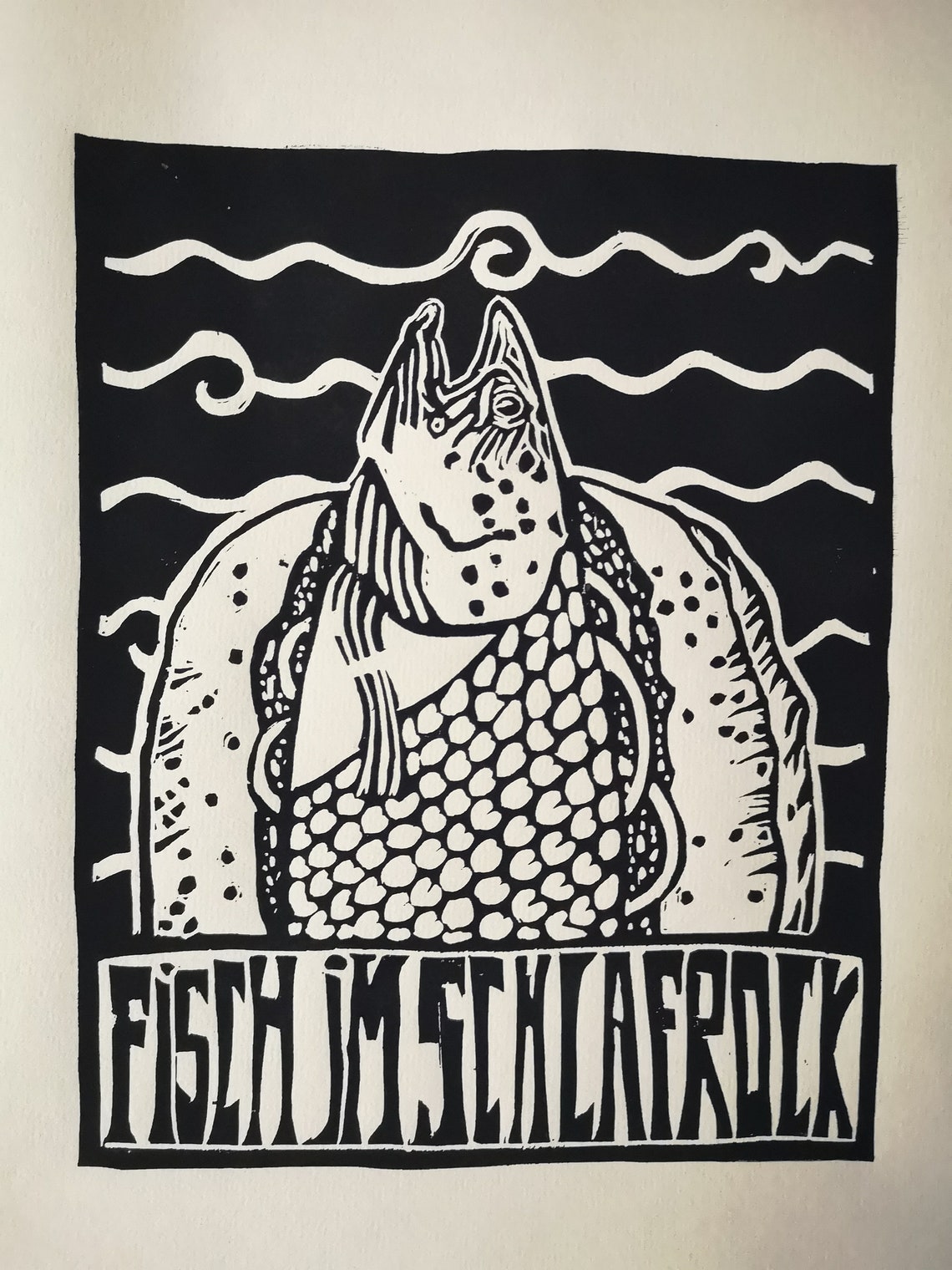 Maritime Linocut Print Fish Handmade Fish Sandwich, Unique and Handmade ...