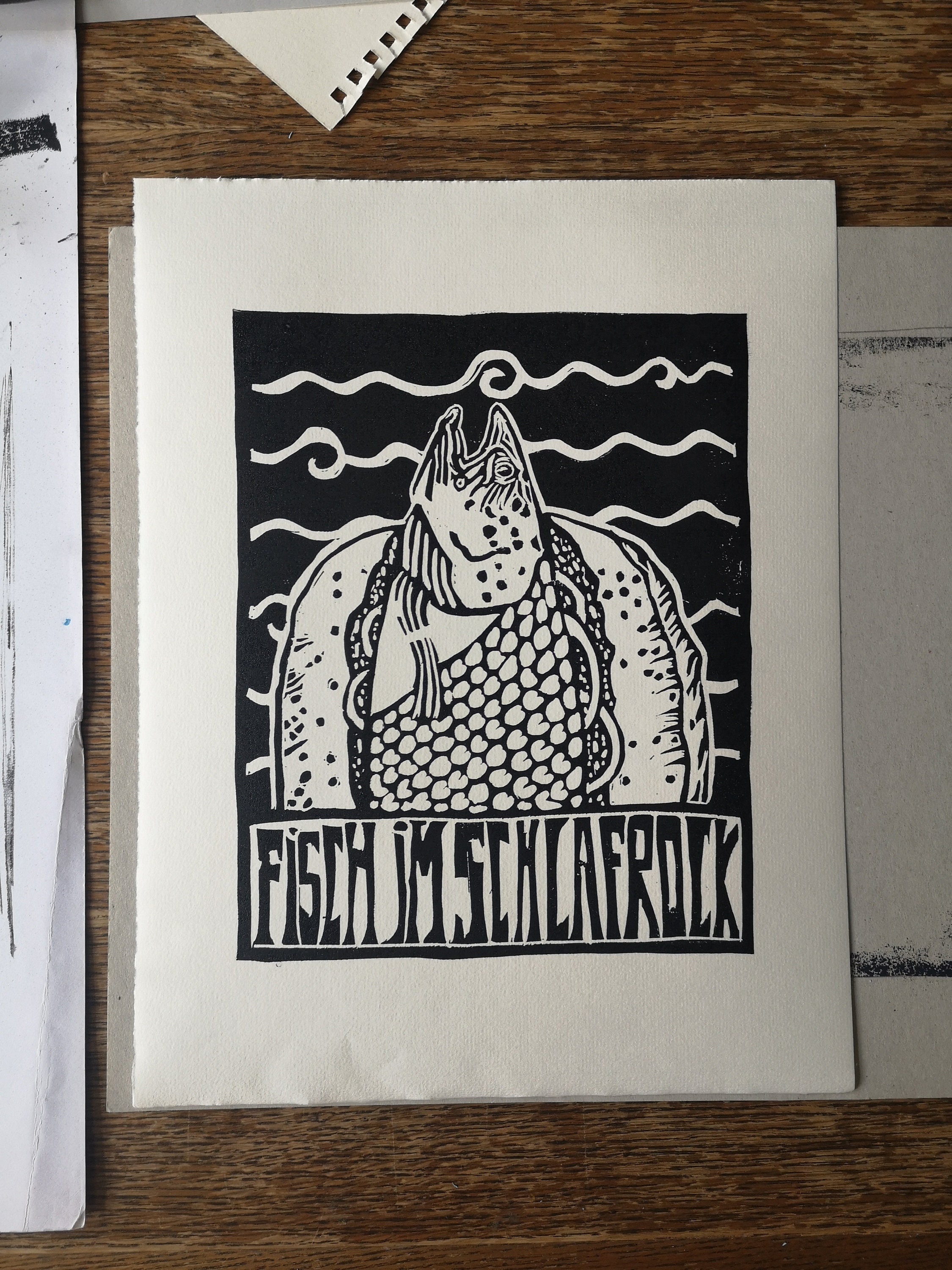 Maritime Linocut Print Fish Handmade Fish Sandwich, Unique and Handmade ...