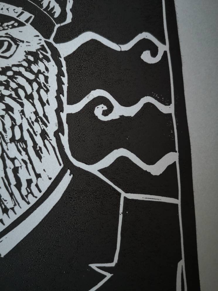 Linocut Maritime Harbor Master Seagull in Captain Look, Unique and ...