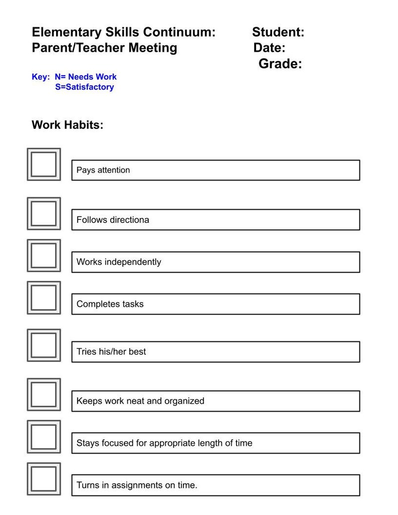 Parent Teacher Conferences Checklist Digital Download of Skills ...