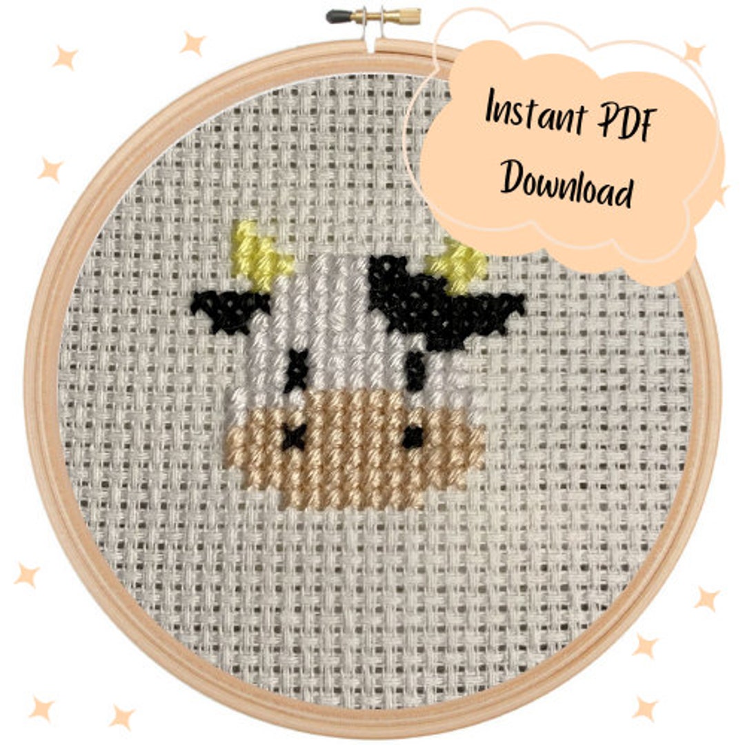 Mini Cute Cow Cross Stitch Pattern PDF Instant Download Tiny Animal ...