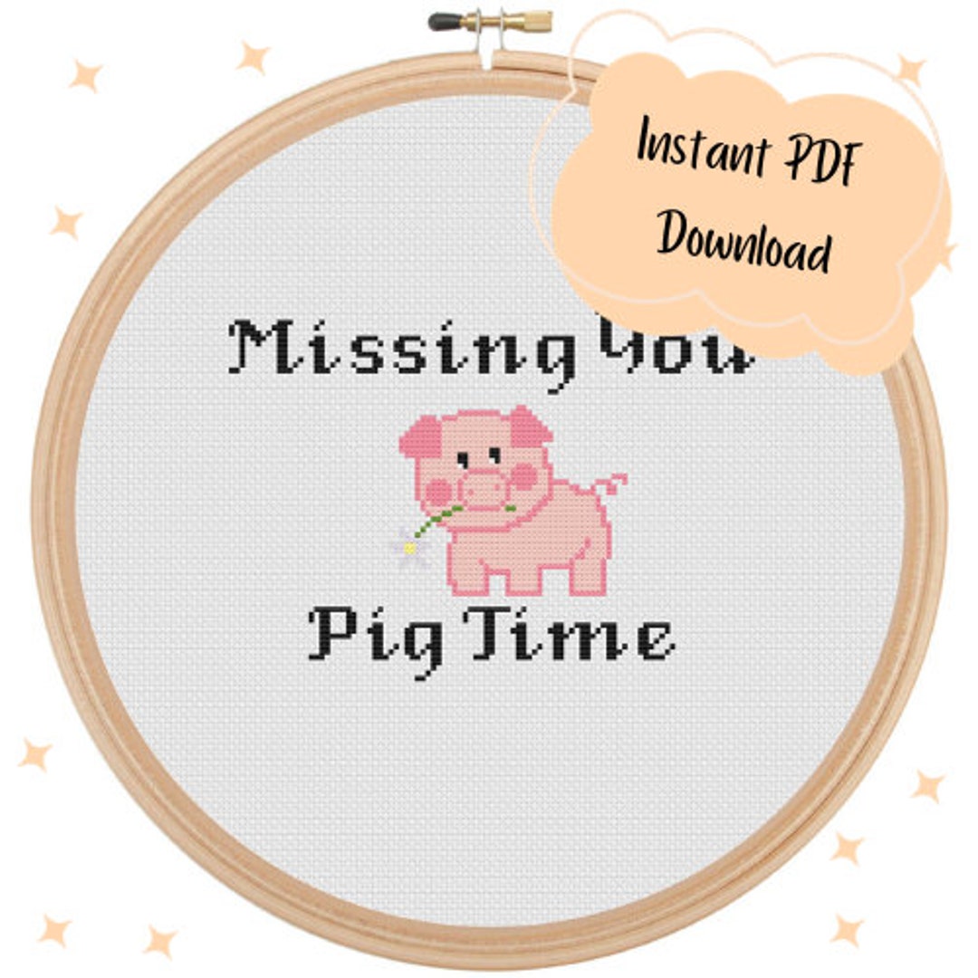 Cute Missing You Pig Time Cross Stitch Pattern Instant PDF Download ...