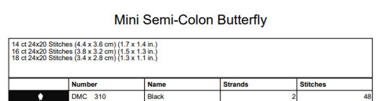 Mini Semi-colon Butterfly Cross Stitch Pattern Design PDF Download ...