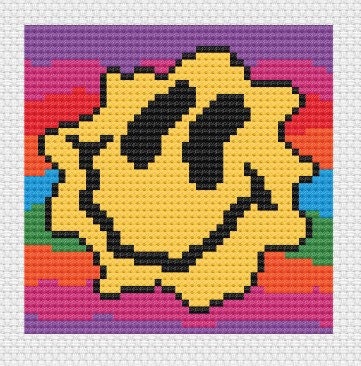 Retro Smiley Face Cross Stitch Pattern, Colourful, Rainbow Design, Easy ...