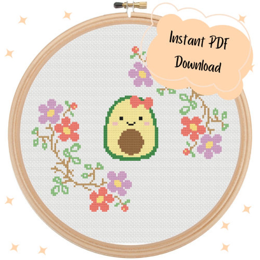 Squishmallow Avocado Cross Stitch Pattern, Kawaii, Cute, Flowers, Kids ...