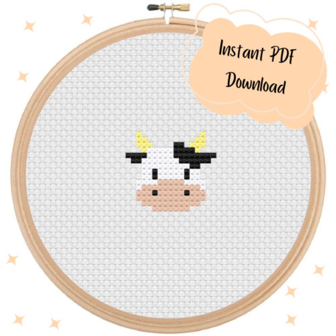 Mini Cute Cow Cross Stitch Pattern PDF Instant Download Tiny Animal ...