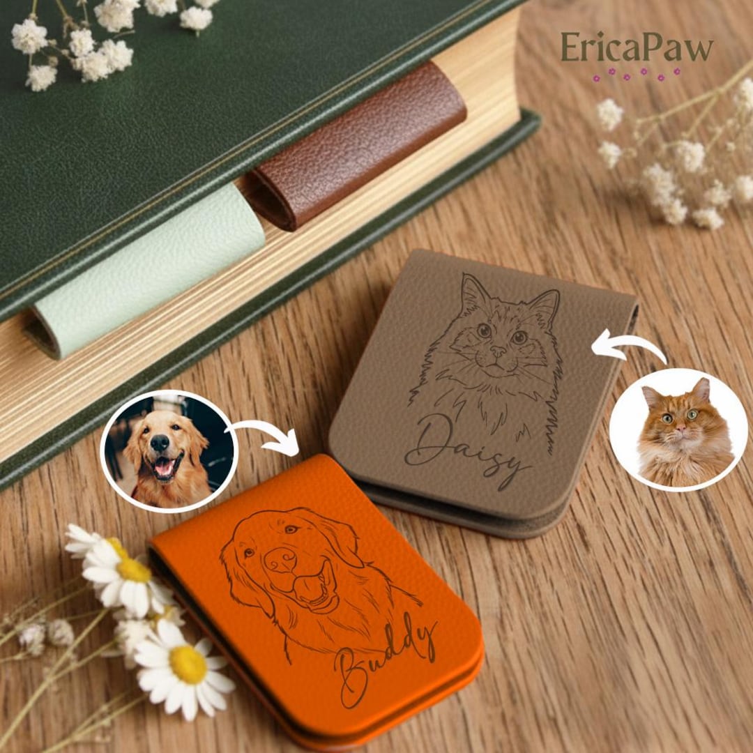 Engraved Pet Portrait Outline Bookmark, Personalized Magnetic Pet ...