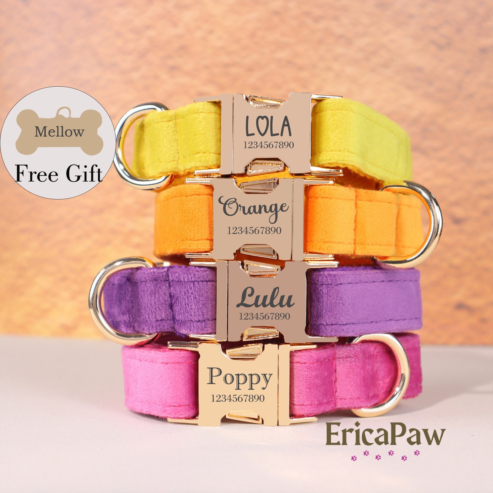 Personalised Velvet Dog Collar, Custom Engraved Pet Collar, Engraved ...