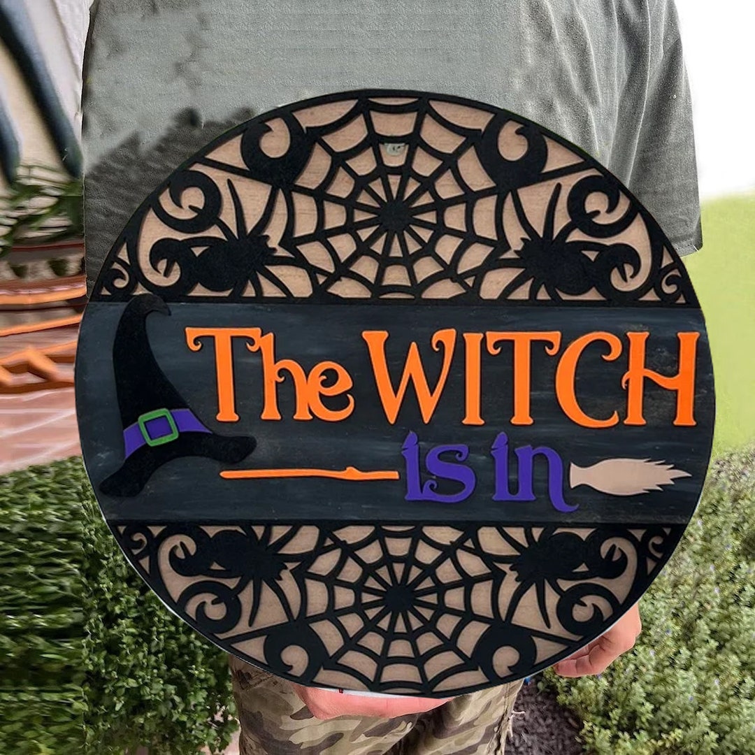 The Witch is in Door Sign Halloween Decoration Round Wood - Etsy