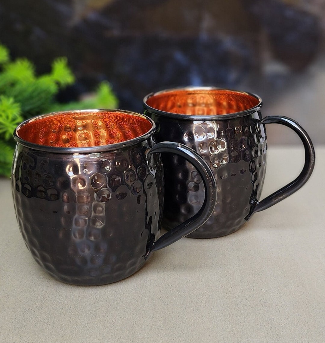 Black Moscow Mule Mugs: Pure Copper, Hammered Finish, 16oz - Etsy