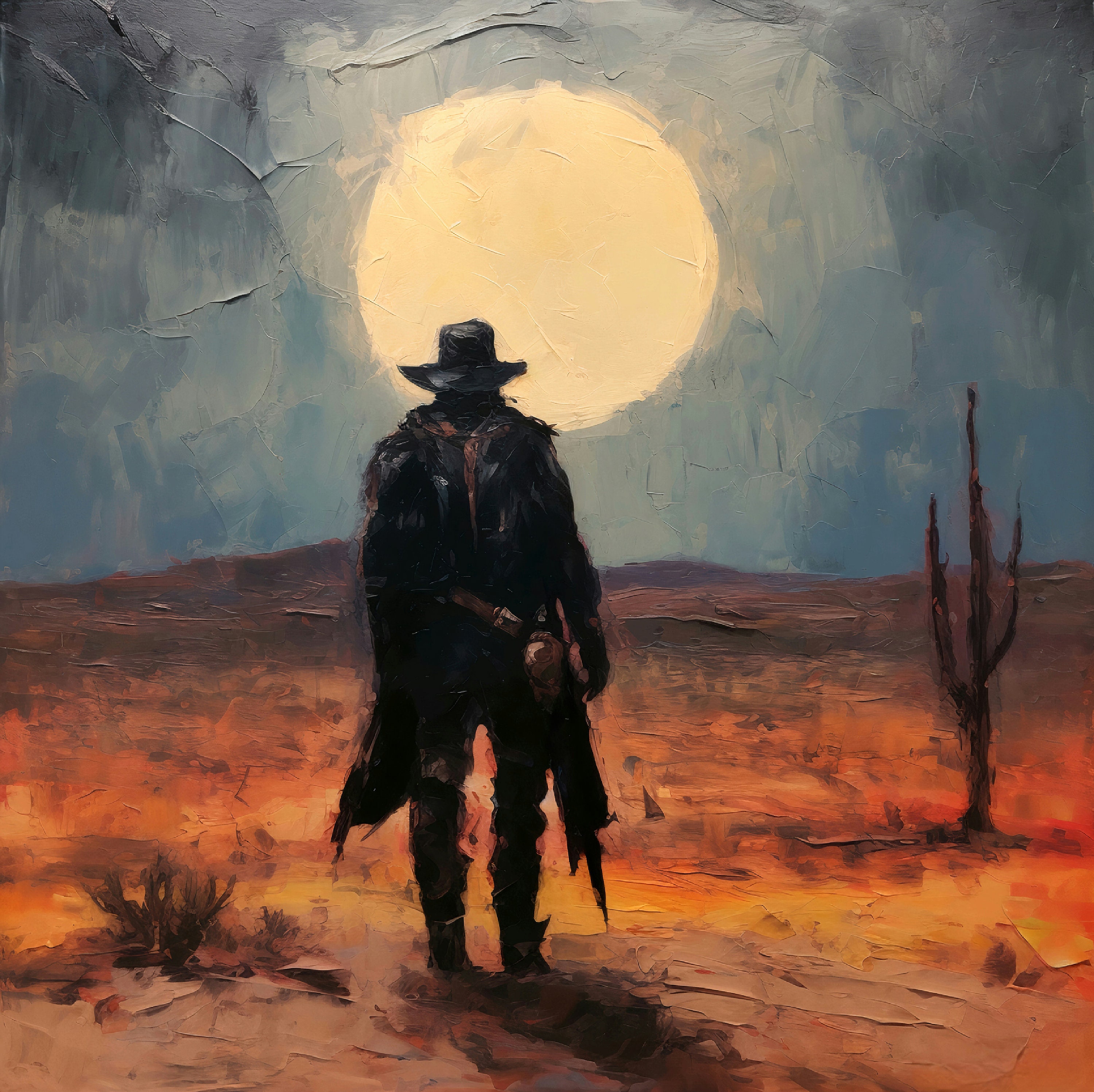 Oil Painting. the Lonely Cowboy. Original Artwork. Painting. Print ...