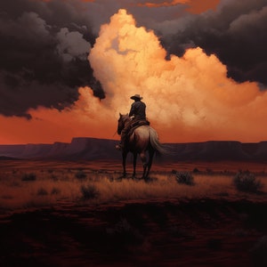 The Rider in the Storm. Original Oil Artwork. Cowboy Western Painting ...