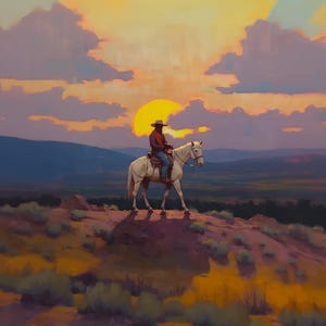 The Sunset Rider. Original Oil Artwork. Digital Download. Cowboy ...