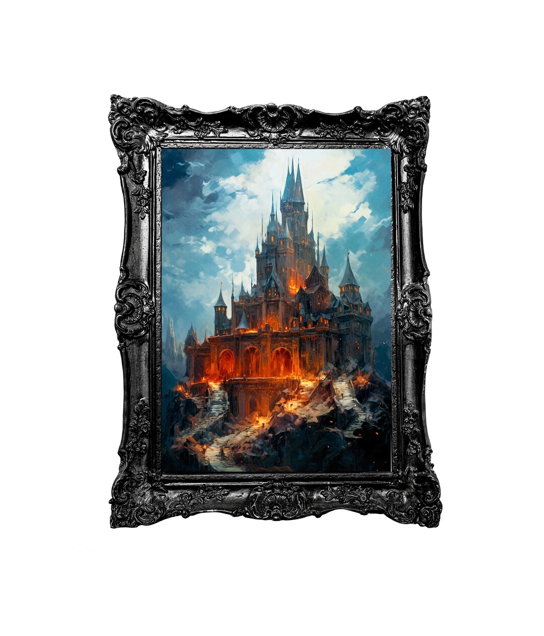 Dracula's Flaming Castle Art Print, Gothic Home Decor - Etsy