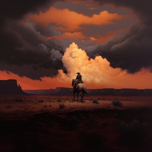 The Rider in the Storm. Original Oil Artwork. Cowboy Western Painting ...