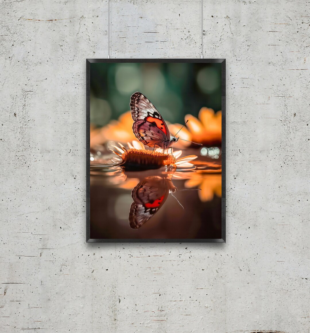 Mesmerizing Butterfly and Floral Print. Water Reflection Wall Art Decor ...