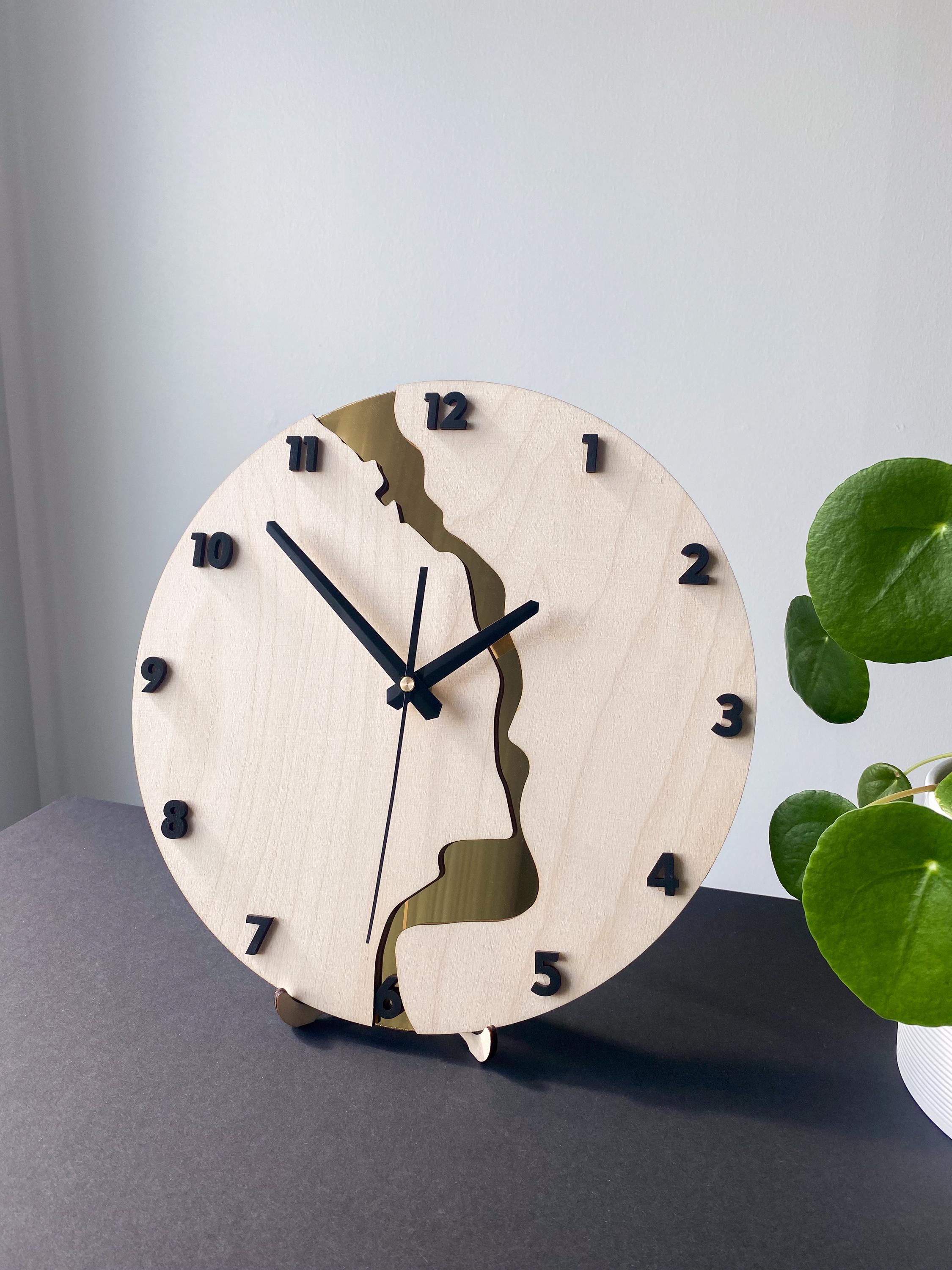 Unique Wood Minimalist Wall Clock Housewarming Gift Silent Clock With ...