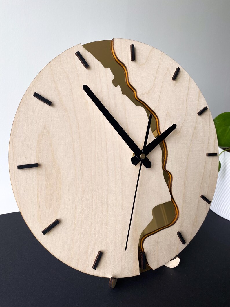Unique Wood Minimalist Wall Clock Housewarming Gift Silent Clock With ...