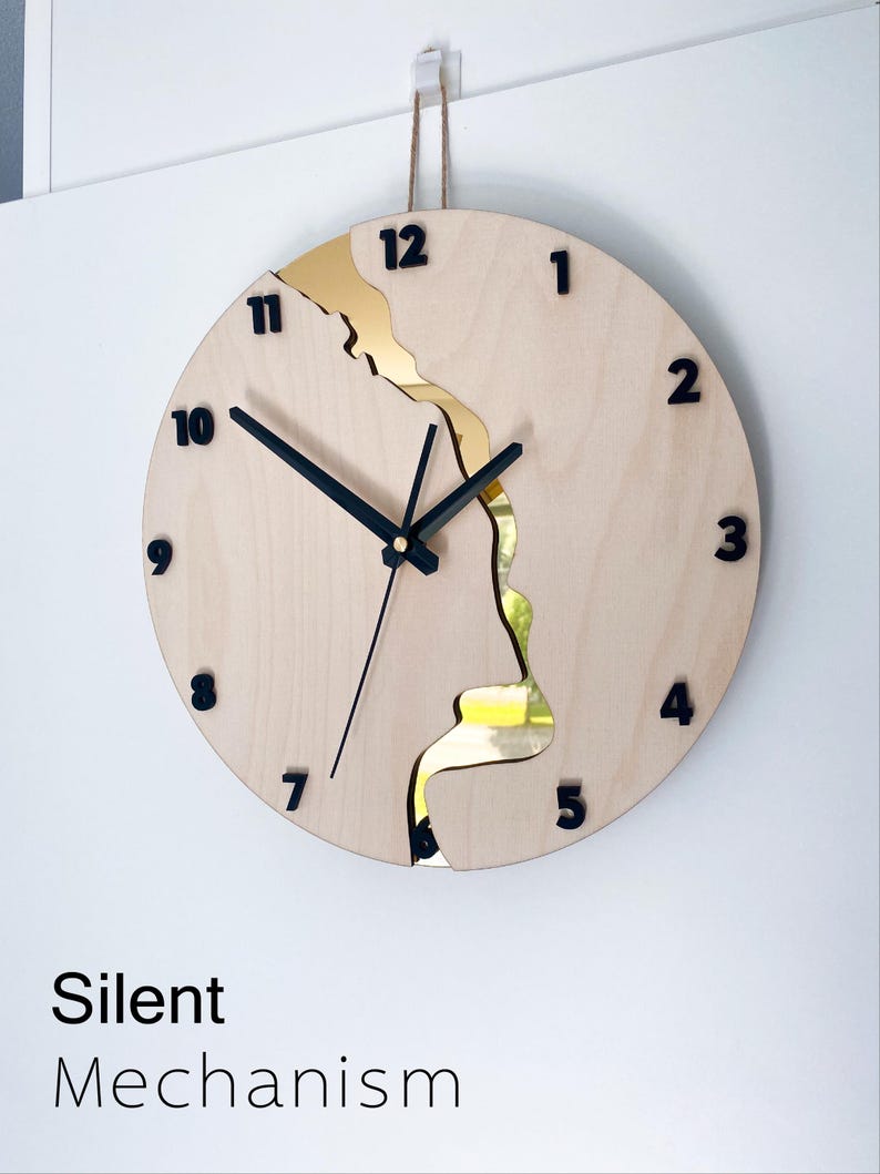 Unique Wood Minimalist Wall Clock Housewarming Gift Silent Clock With ...