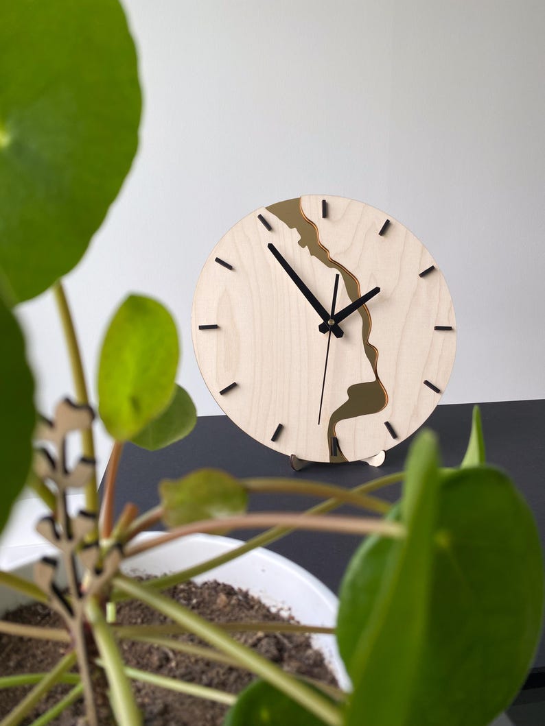 Unique Wood Minimalist Wall Clock Housewarming Gift Silent Clock With ...