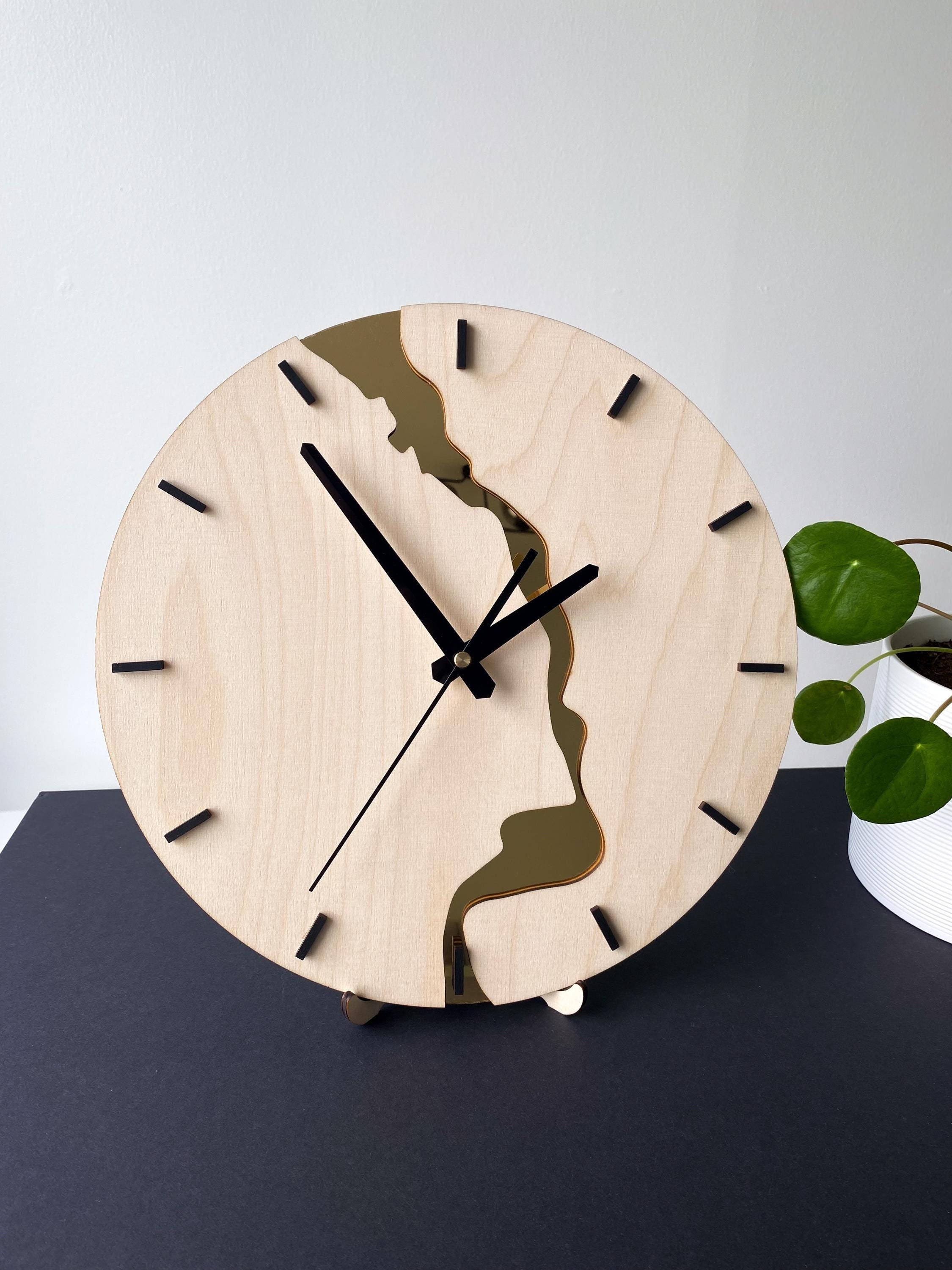 Unique Wood Minimalist Wall Clock Housewarming Gift Silent Clock With ...