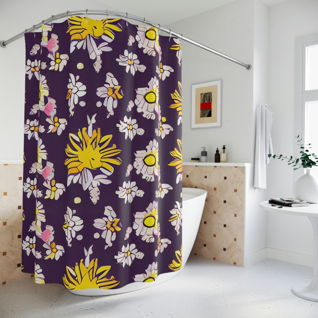 Boho Floral Shower Curtain AI Art Print Modern Bathroom - Etsy