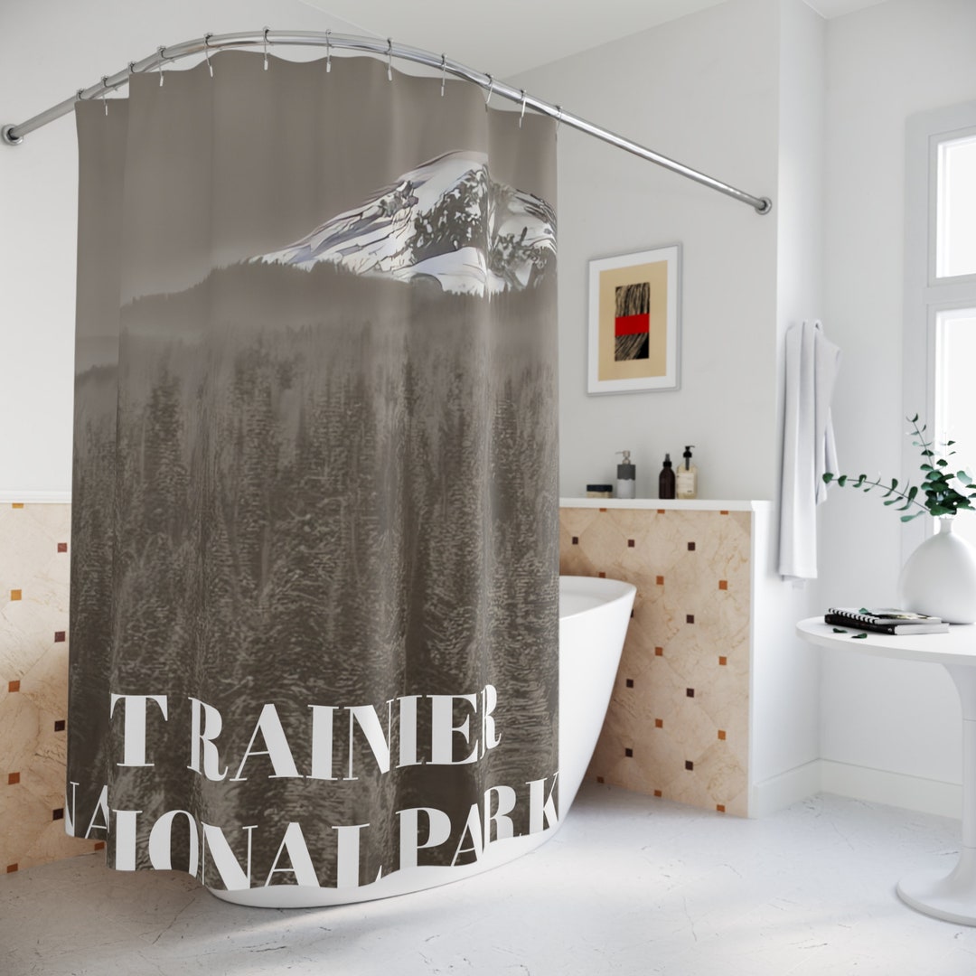 Mt Rainier National Park Shower Curtain AI Art Print, Modern Bathroom ...