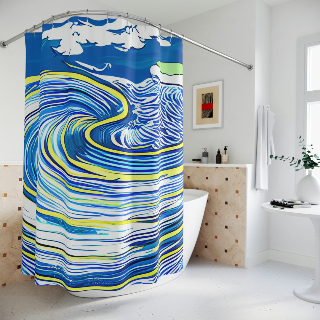 Ocean Waves Shower Curtain Ai Art Print Modern Bathroom Decor