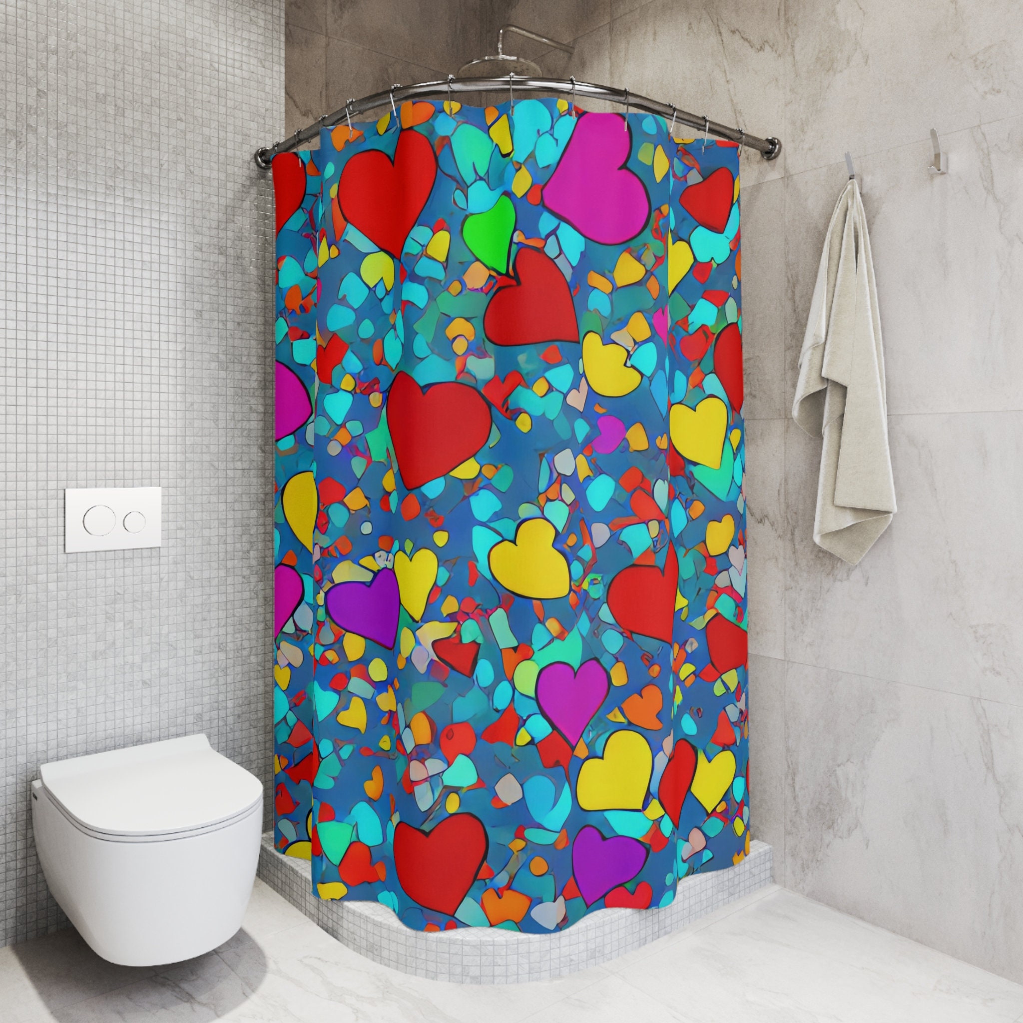 Hearts Love Shower Curtain Ai Art Print Modern Bathroom Etsy